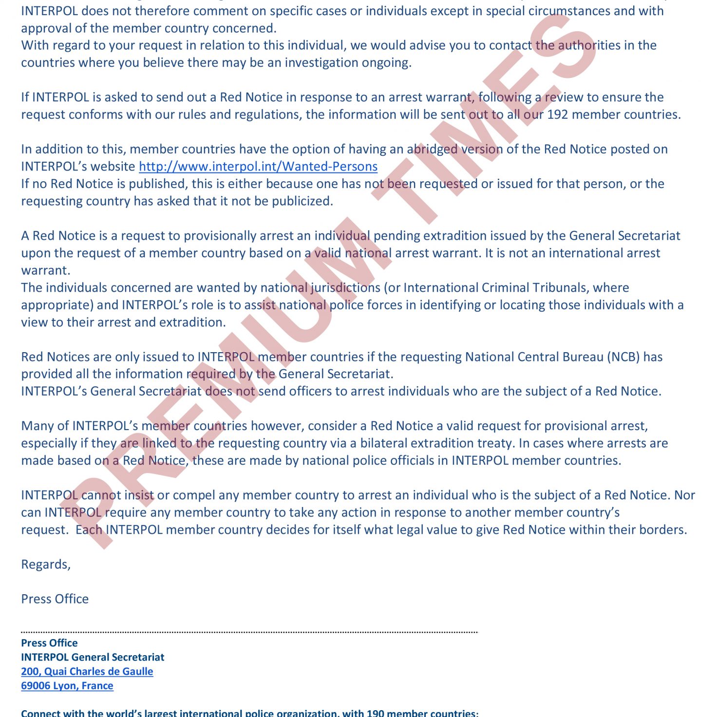 EXCLUSIVE: INTERPOL speaks on Maina's 'arrest warrant' | Premium Times ...