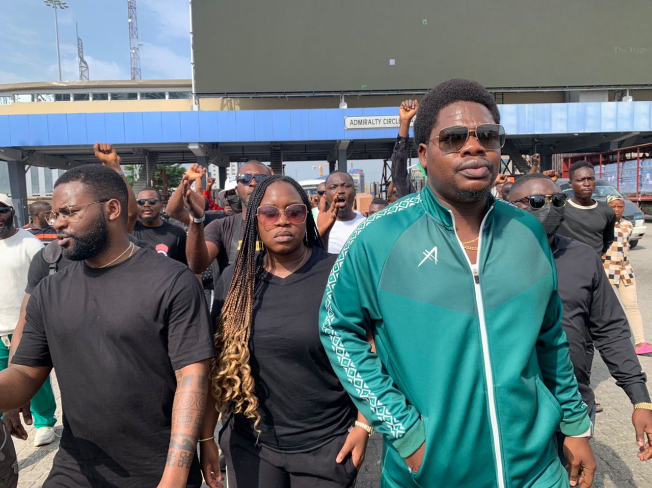 PHOTOS: #EndSARS Memorial: Falz, Mr Macaroni, others besiege Lekki Tollgate